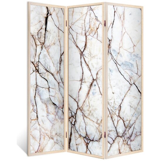 Ширма перегородка Декор Депо для комнаты деревянная "Мрамор Каррары" двухсторонняя с картинкой (уют) 3 створки кремовый дуб 176х140 см 11 кг
