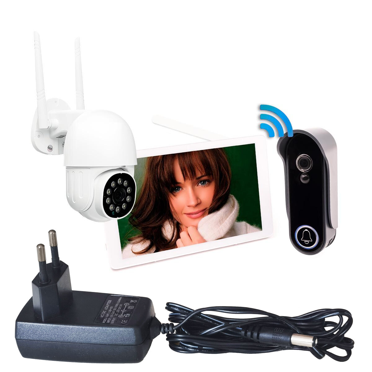 Комплект Wi-Fi видеодомофон TUYA с аккумулятором и уличная 5mp поворотная WiFi IP камера наблюдения SkyNet (1+1)-1100-Tuya-HD (Y13191YKS) + и беспро