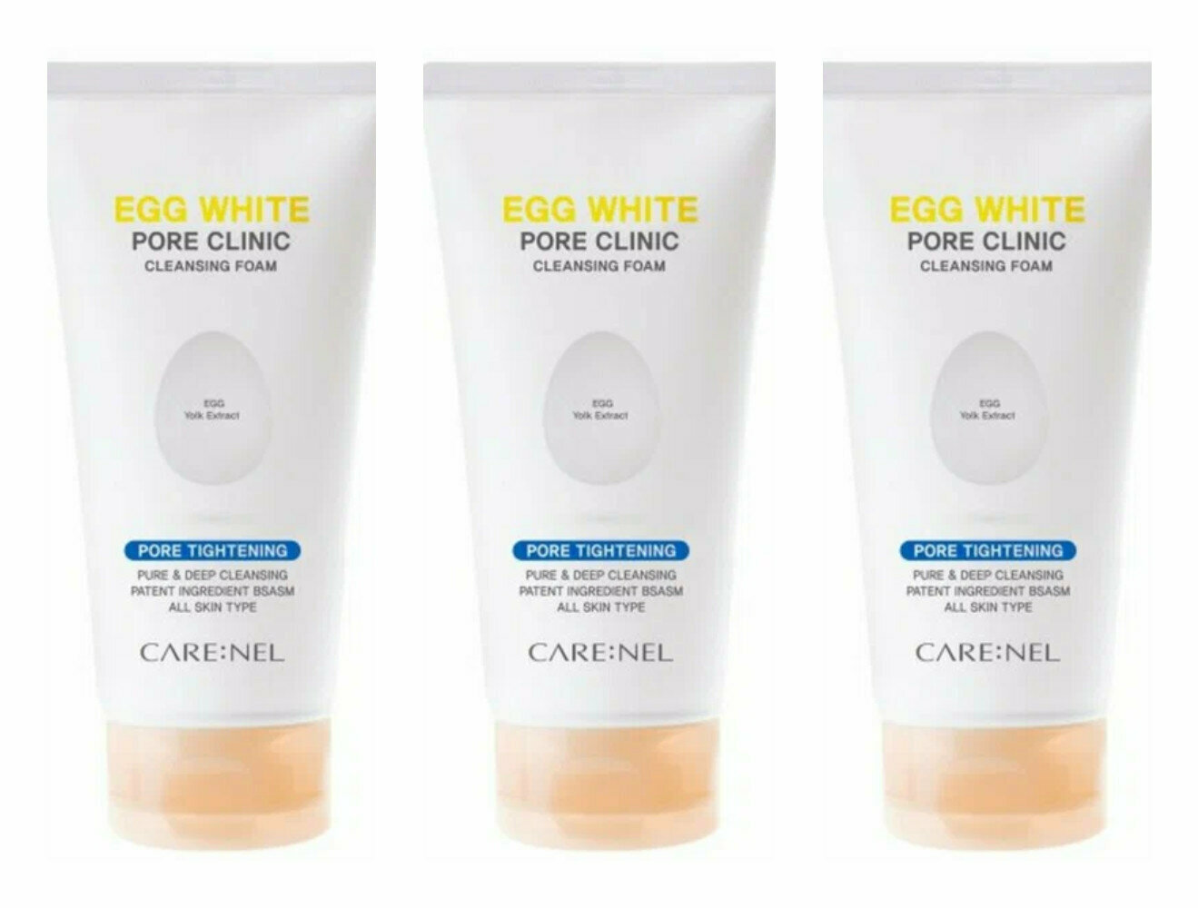 Пенка для всех типов кожи CareNel с желтком, 150 мл, в наборе 3 штуки.