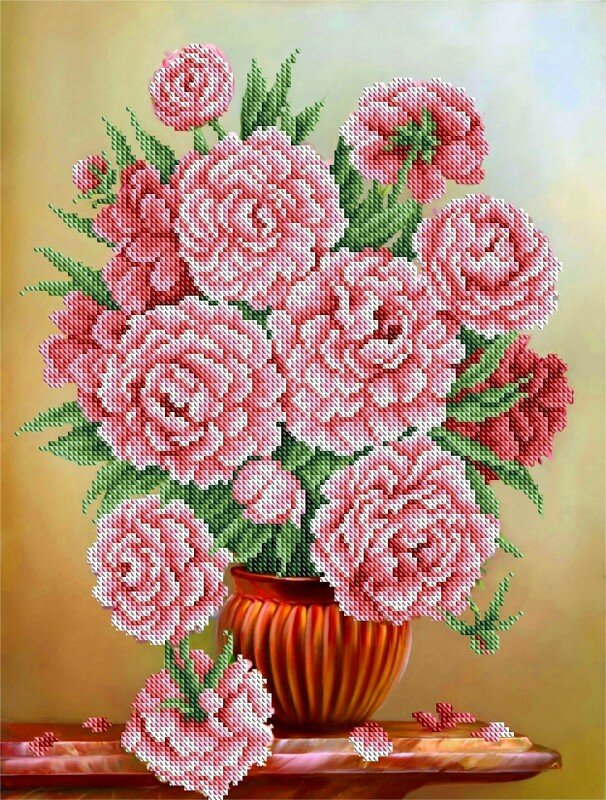 Ткань с рисунком для вышивания бисером Каролинка ткбц 3063 Цветок Императоров, 27 х 36 см (Бисер в комплект не входит.)