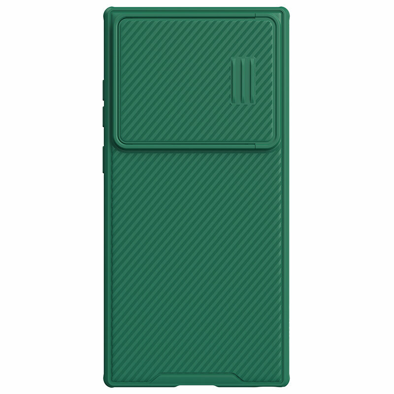 Чехол зеленого цвета (Deep Green) от Nillkin для Samsung Galaxy S23 Ultra, серия CamShield S Case, полуавтоматический механизм сдвижной шторки