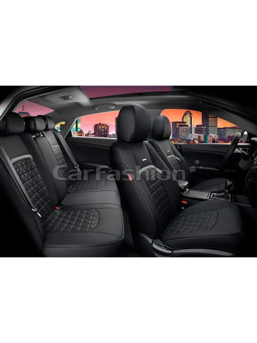 Комплект каркасных чехлов 5D CarFashion BOOMERANG 5D PLUS, чёрные, серая вставка