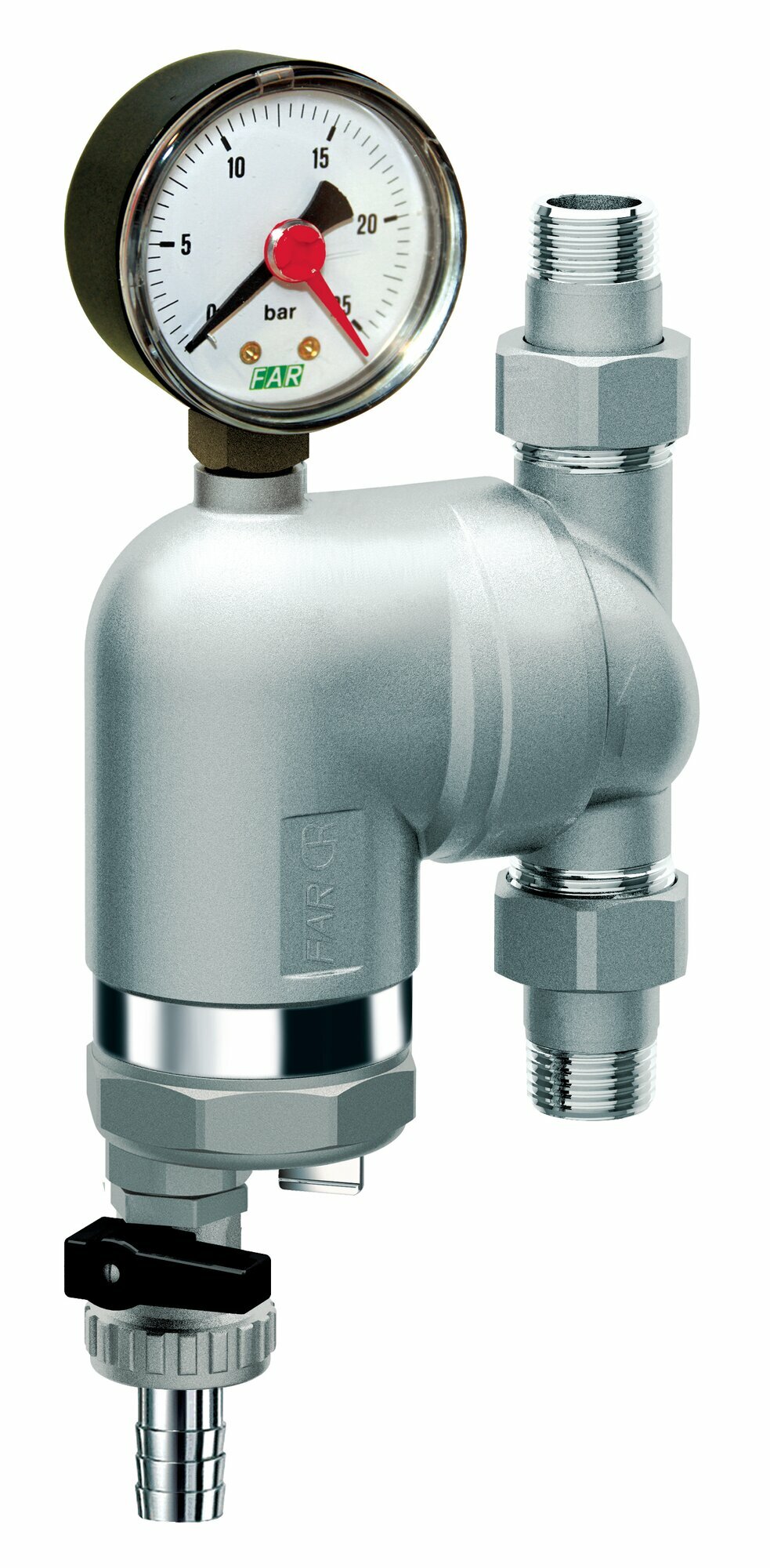Far Фильтр 300мкм, с магнитными вставками, с манометром, Max: 95 °C, 25 бар, поворот. соед. 1/2" НР