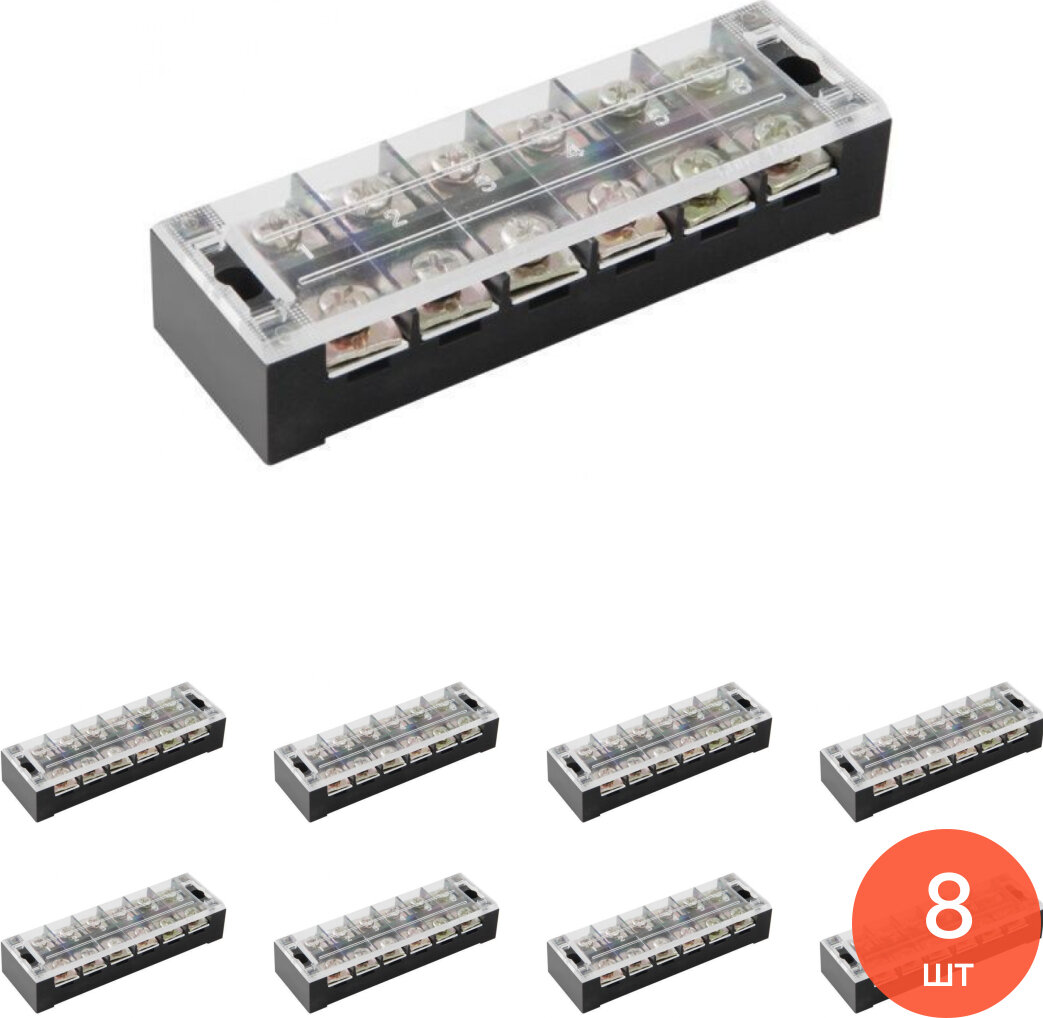 Блок зажимов Техэнерго ТВ-2506 колодка клеммная в корпусе из пластика черная, 25А, 400-690В, 6 пар контактов / электрика (комплект из 8 шт)