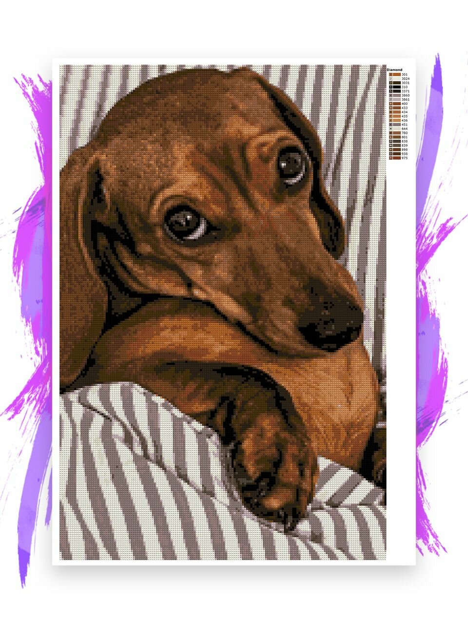 Алмазная мозаика без подрамника - вышивка Такса 40 х 60 см