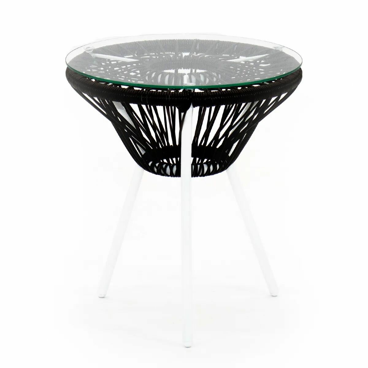 Кофейный стол KORNERA "Акапулько", каркас белый, искусственный ротанг коричневый