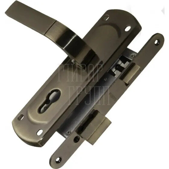 Замок врезной Punto (Пунто) цилиндровый с защёлкой в комплекте с дверной ручкой KIT P25 5558 ORION AB W/B бронза