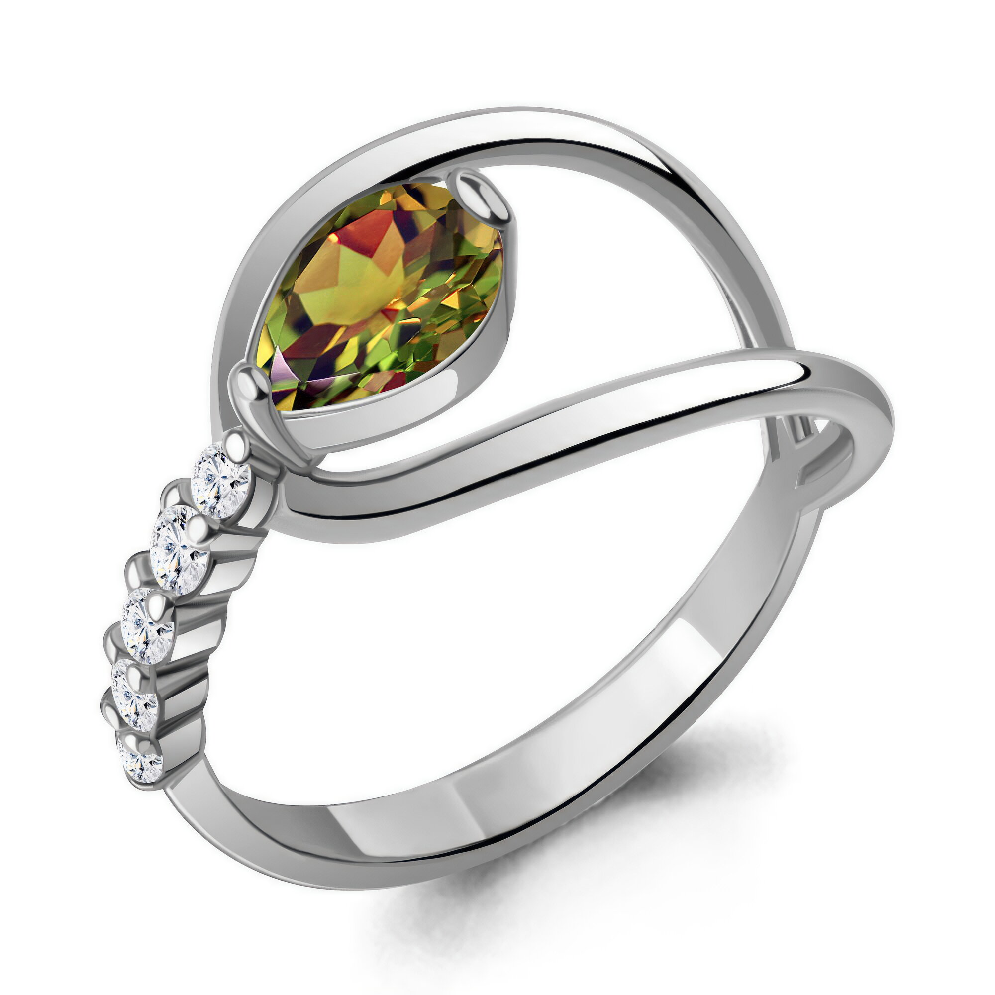 Кольцо, серебро, 925 проба, родирование, султанит, фианит