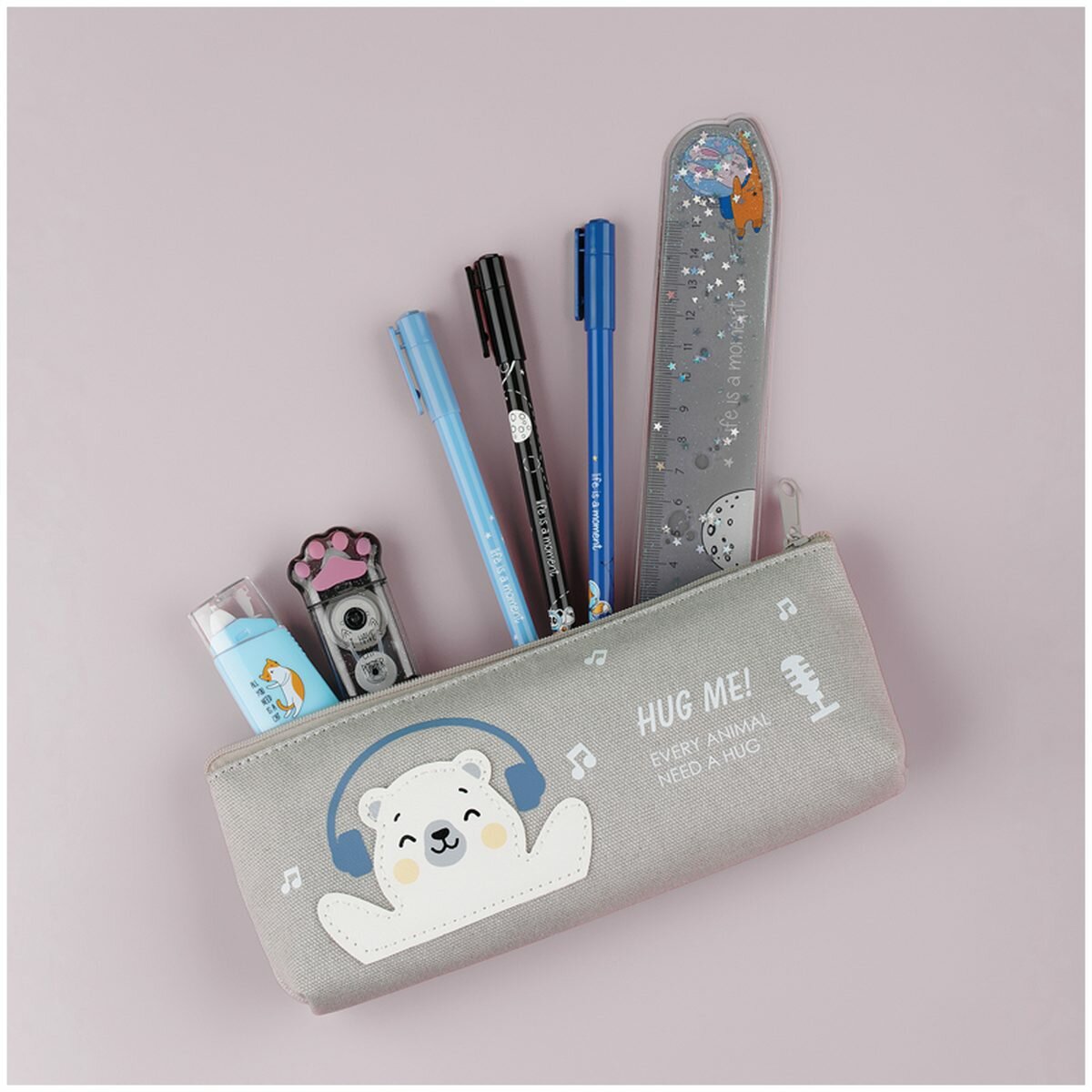 Пенал школьный мягкий 1 отделение MESHU "Happy bear", канвас, 210x82x40мм (MS_42799)