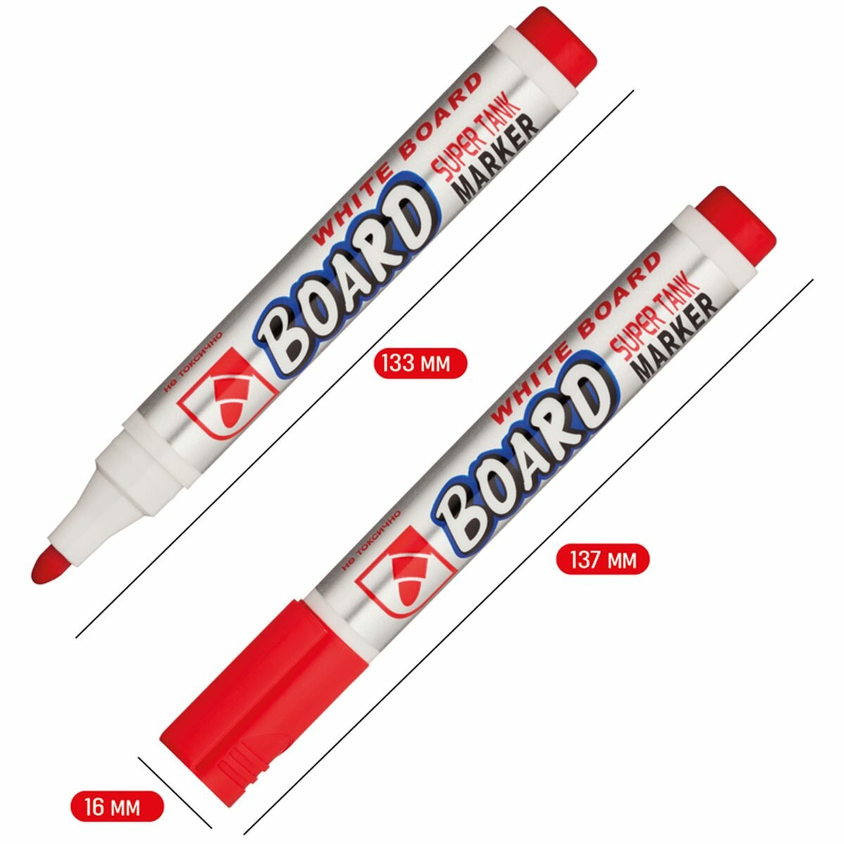 Маркер для досок Crown Multi Board (круглый наконечник, 3мм, красный) (CBM-1000), 12шт.