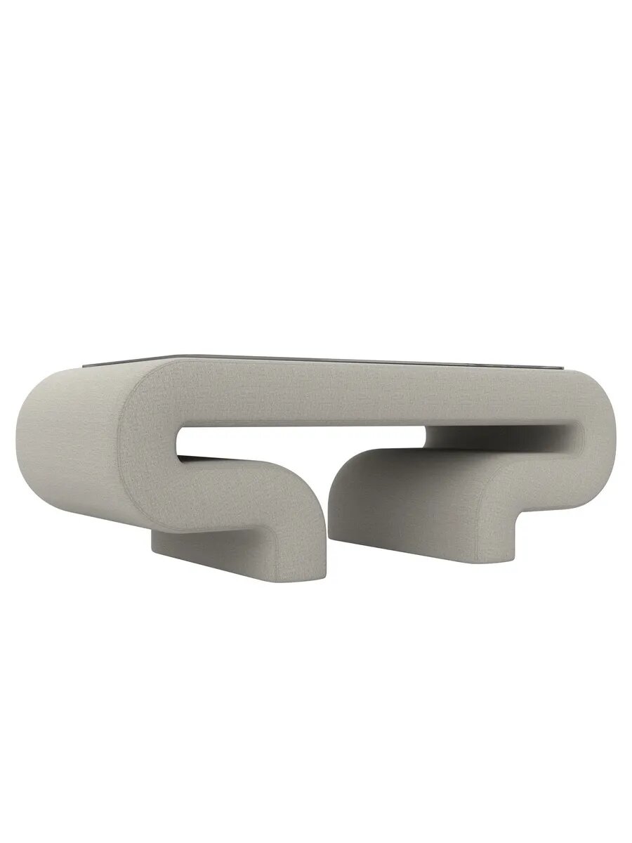 Стол интерьерный Дафна (ШхГхВ) 146х64х54, стеклянная столешница, обивка бежевый рогожка