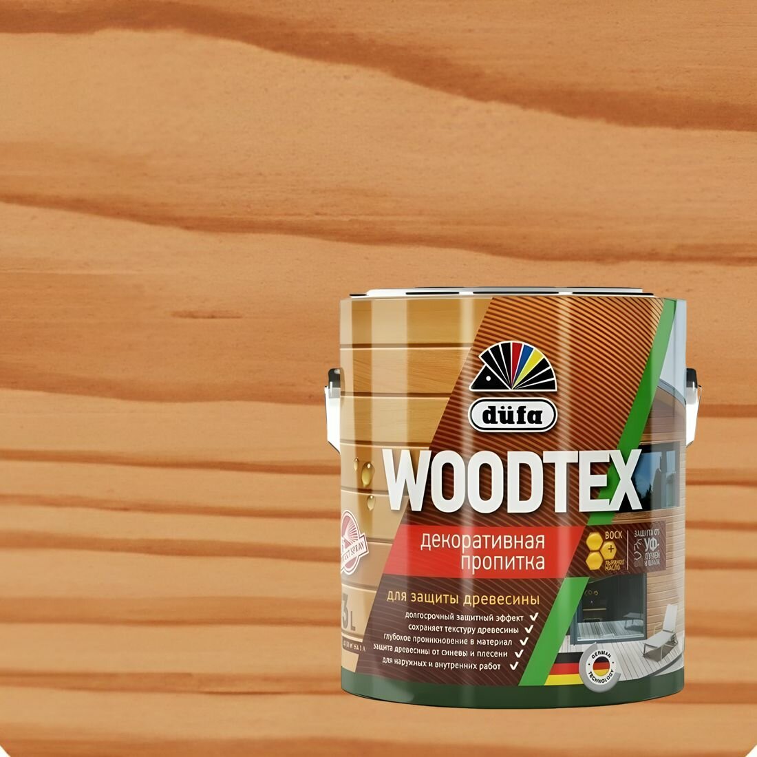 Декоративная пропитка для древесины Dufa Woodtex полуматовая (3л) орегон