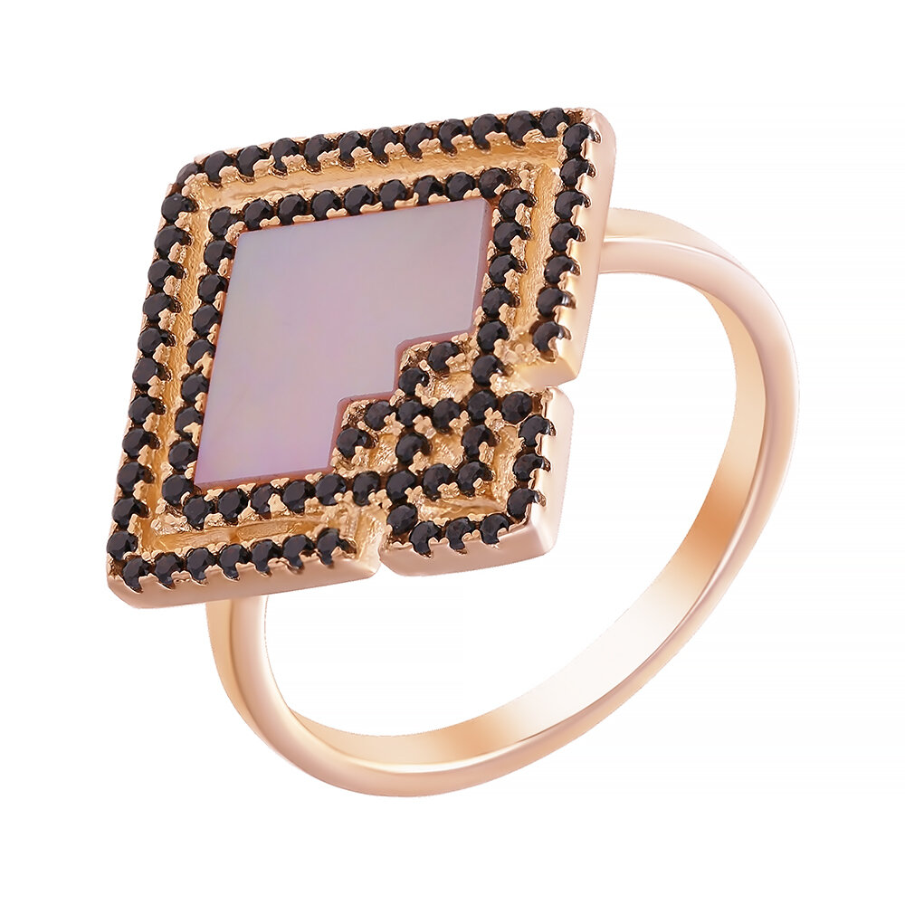 Перстень, серебро, 925 проба, родирование, циркон, перламутр