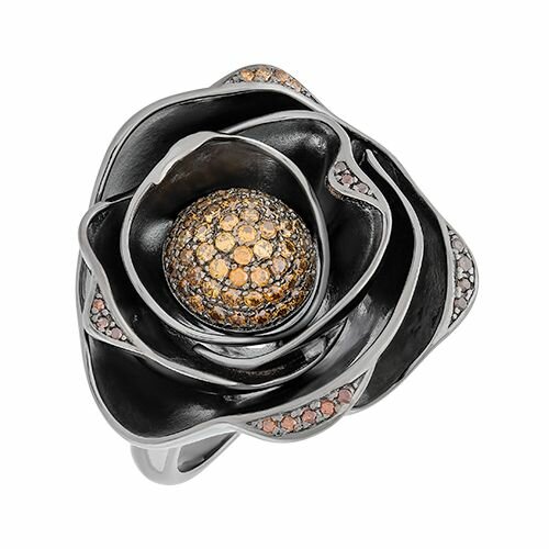 Перстень, серебро, 925 проба, чернение, родирование, циркон