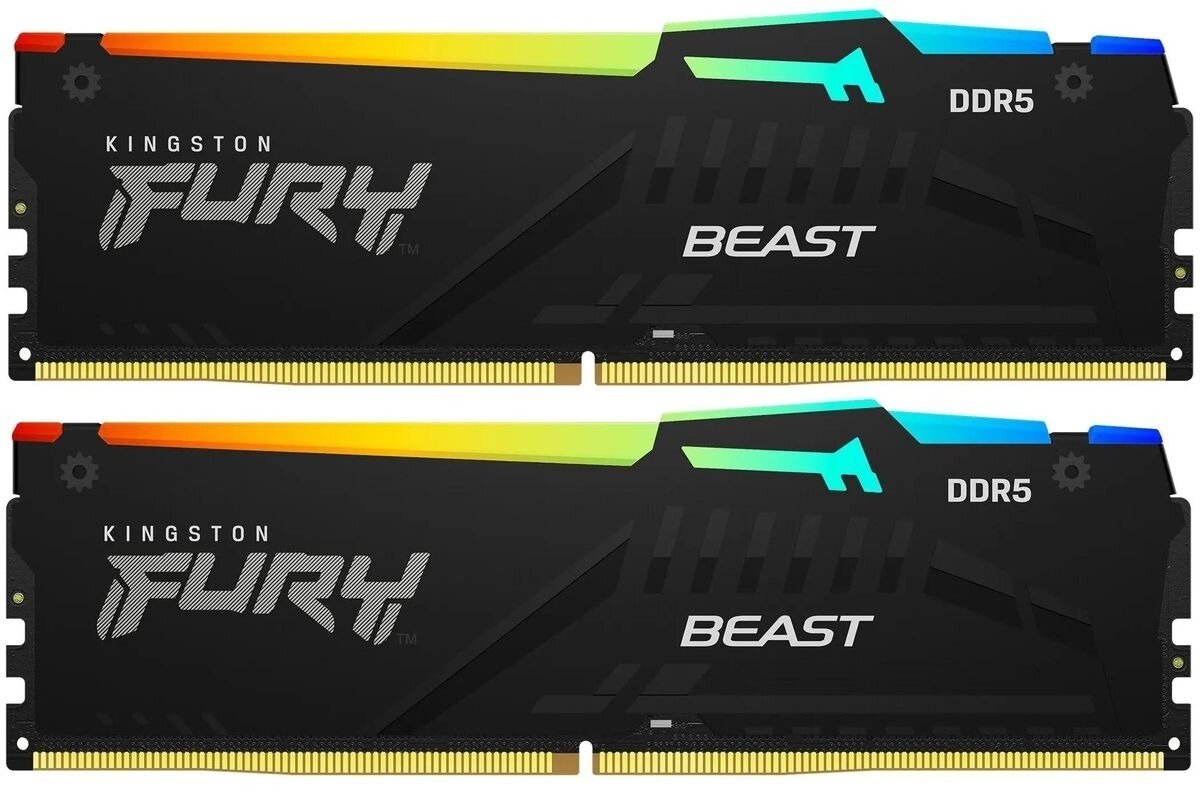 Оперативная память Kingston Fury Beast, DDR5, 64Gb (2x32Gb), 6000MHz, CL30, DIMM, с радиатором, RGb, черный
