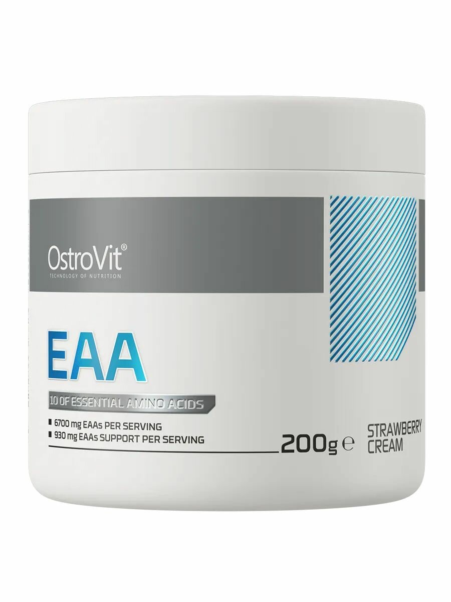 OstroVit EAA, Аминокислоты для набора мышечной массы, для похудения, Спортивное питание,200 г вкус клубники со сливками