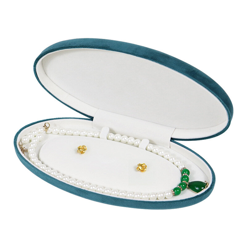 Бархатная коробка Xin Hengxiang Peacock Blue, для ожерелий, овальная, 22 см x 11 см x 4 см