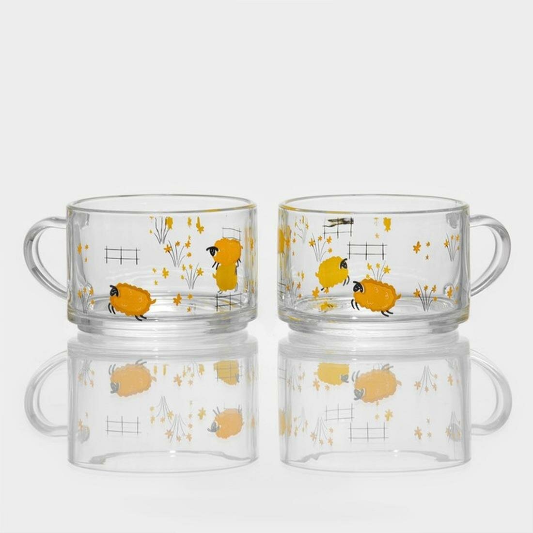 Набор кружек «Весна», 2 шт: объем 420 мл, стекло, с рисунком