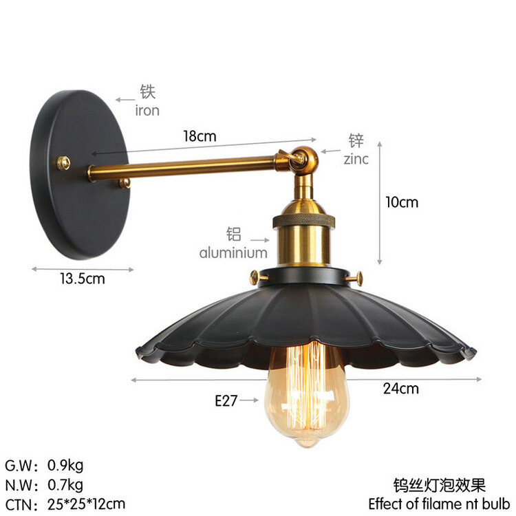 Светильник, кованое железо, E27, черный