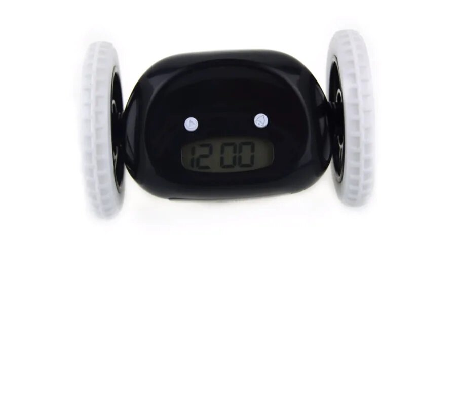 Будильник убегающий на колесах "Clocky" с LED подсветкой. Электронный робот для взрослых и детей, черный, 13.5*9 см