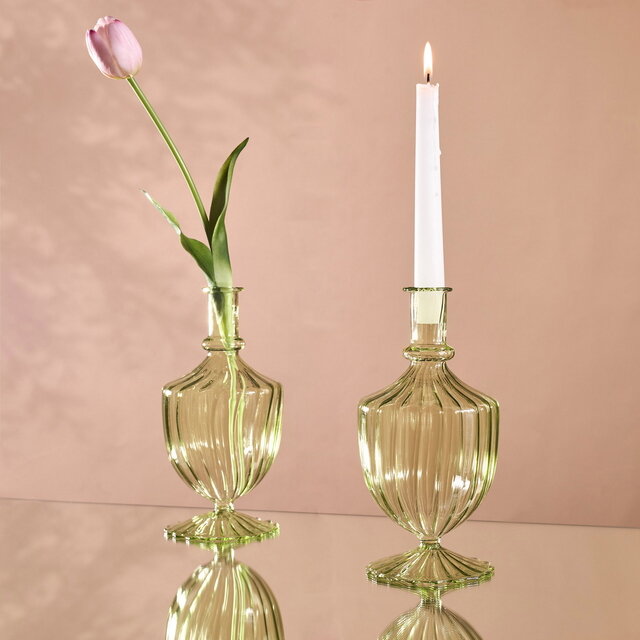 Стеклянная ваза-подсвечник Монофиоре 20 см нежно-зеленая, EDG, 106851-71