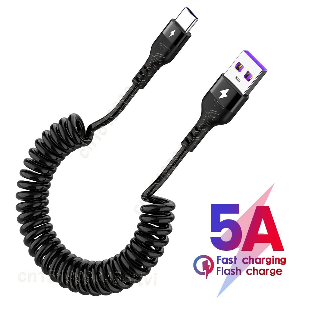 5A пружинный USB-кабель типа C для быстрой зарядки, провод Micro USB для Xiaomi Huawei Samsung, кабель для быстрой зарядки USB C, шнур для зарядного устройства 1/1,5 м