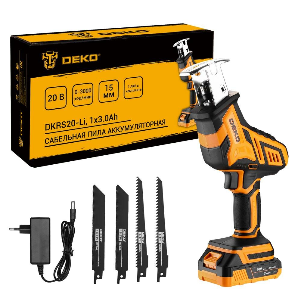 Сабельная пила аккумуляторная DEKO DKRS20-Li 20В 1x3Ач 083-1059