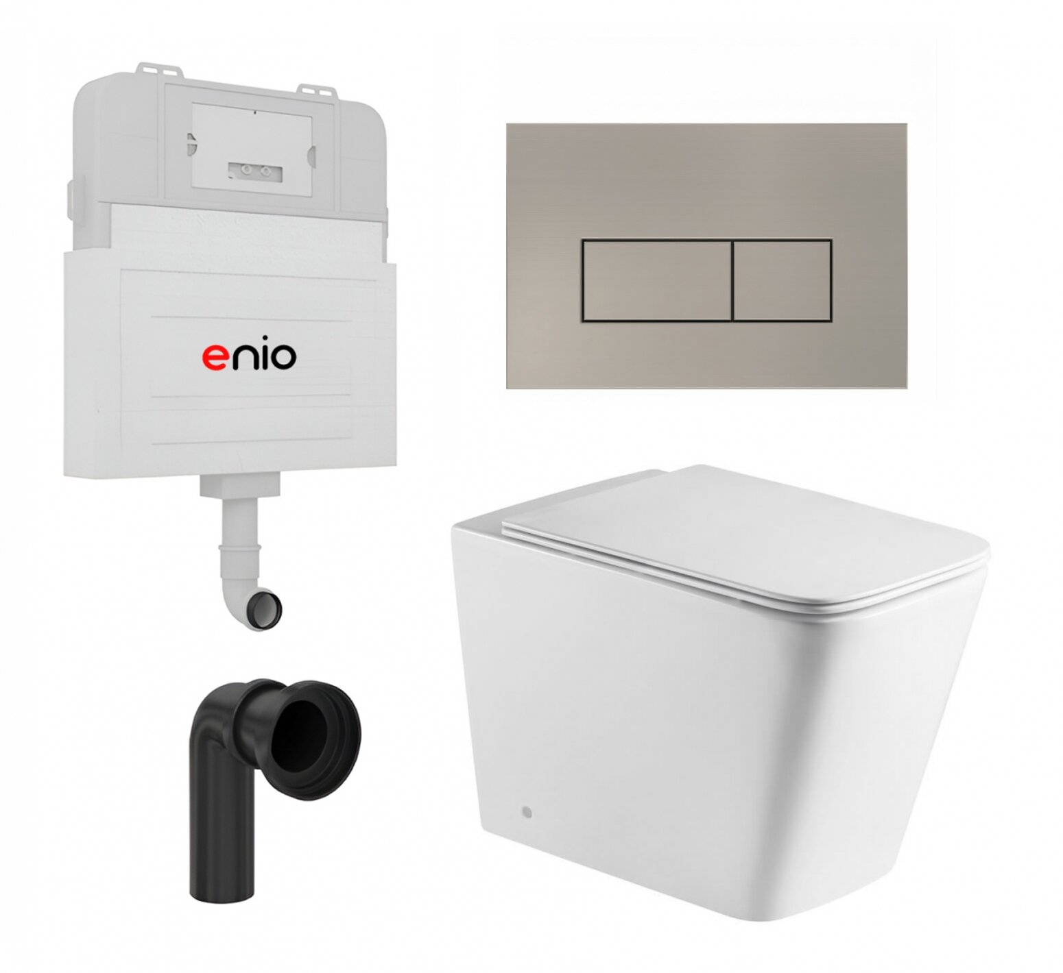 Комплект 3 в 1 смывной бачок скрытого монтажа Enio Tecnico EN8050817 + Приставной унитаз WeltWasser Gelbach 002 GL-WT + кнопка матовая нержавеющая сталь Rettangolo