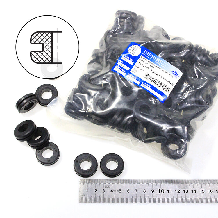 Втулка кабельная резиновая 15x30x10 (под т.2 мм, d>23) закругленная (упаковка 100 шт. ±5%)