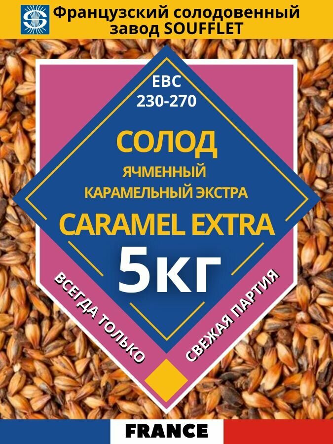 Солод французский "карамельный EXTRA, 230-270 EBC" (Soufflet "Caramel Extra"), 5 кг, Без помола.
