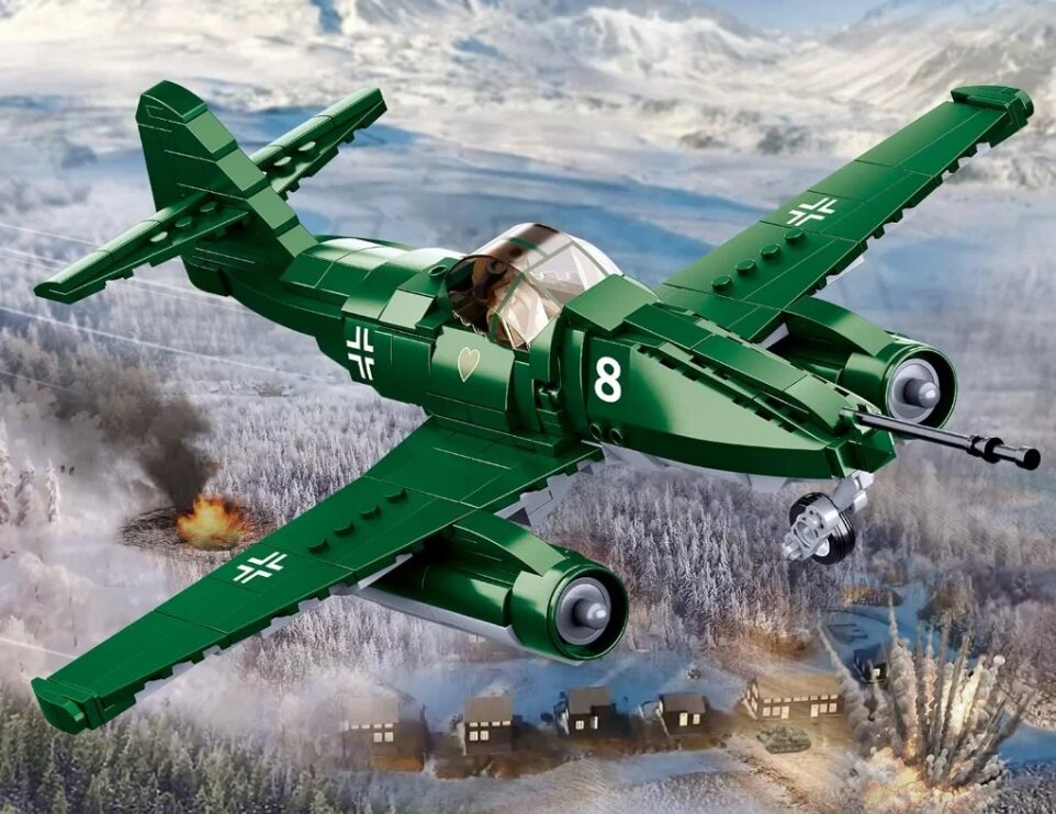 Конструктор SLUBAN WW2 M38-B0977 немецкий реактивный истребитель messerschmitt ME262 (338дет, 1фиг, 33,7см)