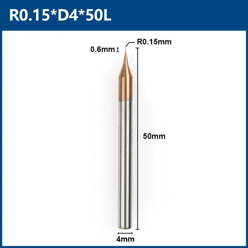 Концевая фреза XCAN R0.1-R0.5 2-зубая фреза с микрошаровым носом HRC 60 Твердосплавная концевая фреза с хвостовиком 4 мм Мини-фреза Фрезерные инструменты R0.15xD4x50L