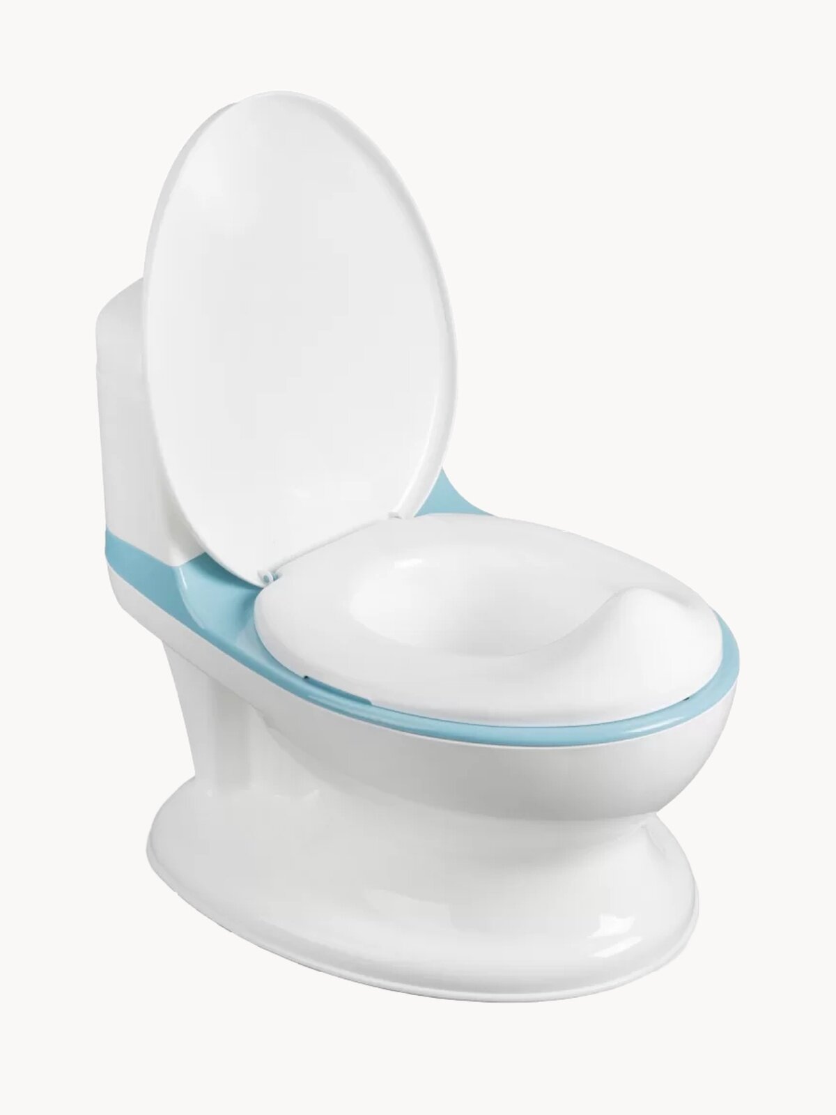 Детский горшок KidWick, музыкальный, со спинкой, съемной чашей, бело-голубого цвета