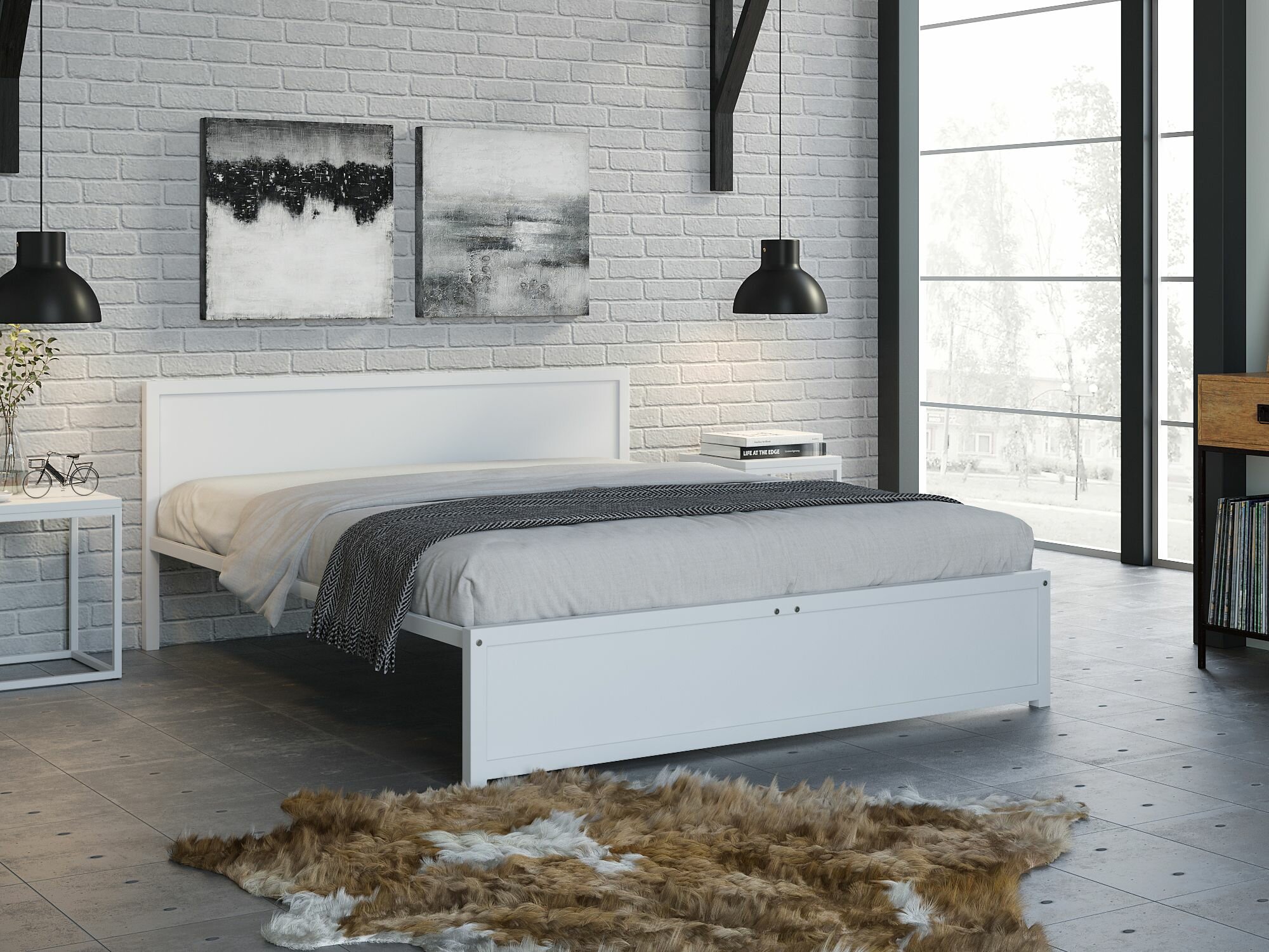 Кровать Титан Лофт 160 белый/белый