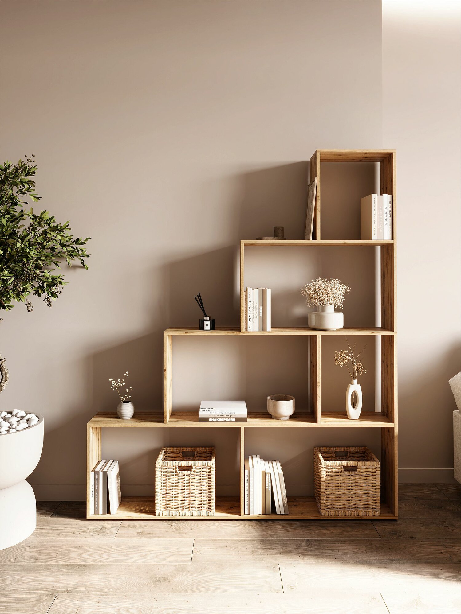 Стеллаж перегородка деревянный, напольный, на балкон, для книг и цветов, Имели, Дуб Вотан, (ШхВхГ) 150х180х21 см