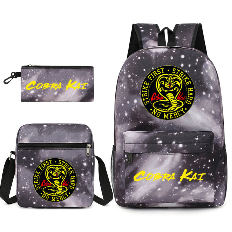 Детская школьная сумка из трех предметов для каратэ, повседневный рюкзак, студенческий рюкзак для мужчин и женщин, уличный рюкзак большой емкости с принтом