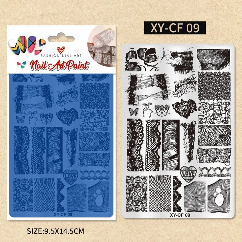 Пластина для штамповки ногтей XY-CF09, бабочки, узоры