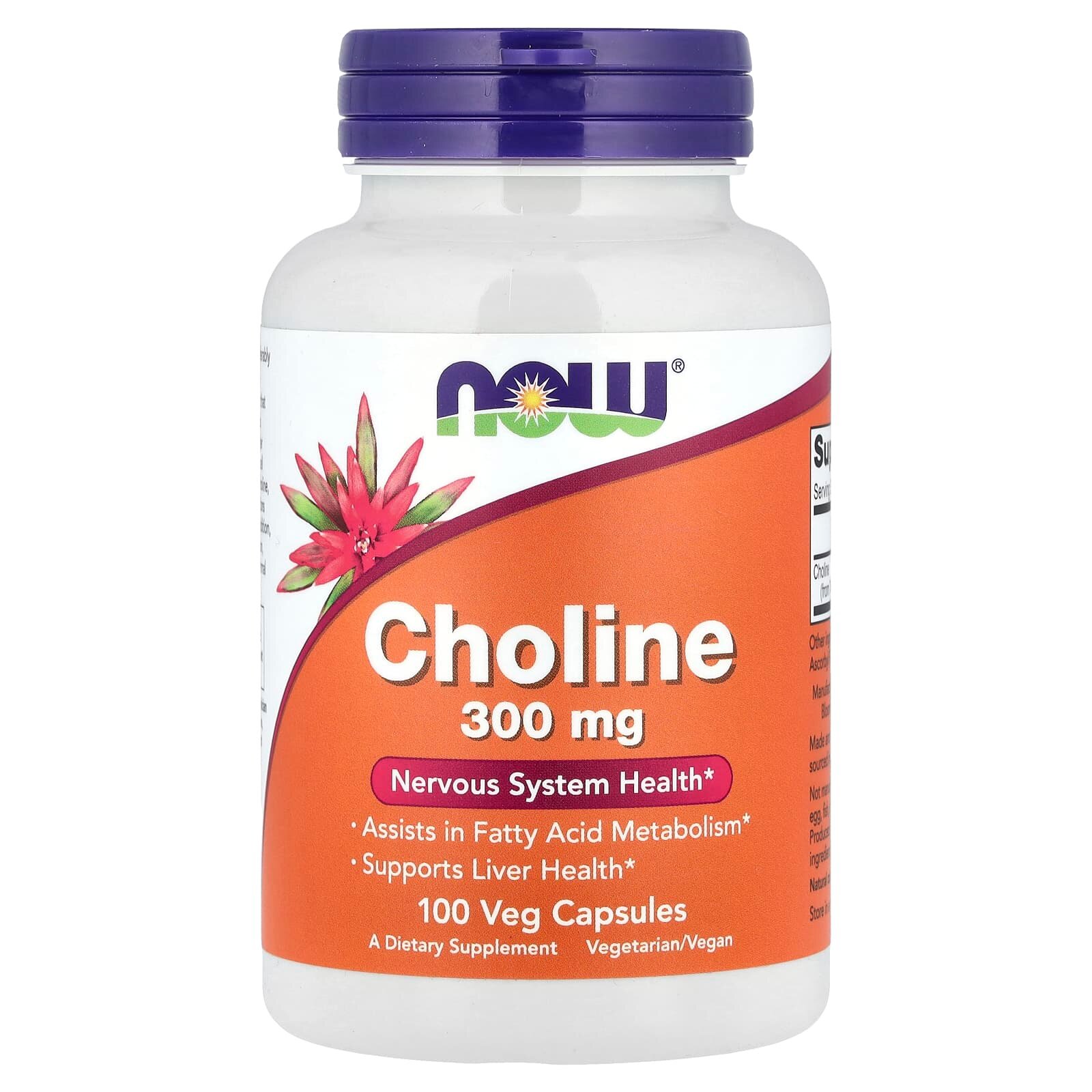 Холин NOW Foods Choline, для здоровья нервной системы, 300мг, 100 капсул