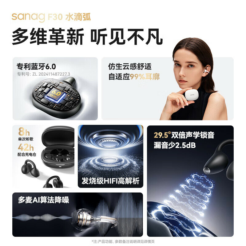 SANAG Cena F30 Костная проводимость Bluetooth наушники шумоподавление наушники-зажимы для бега спорта игр долгий срок