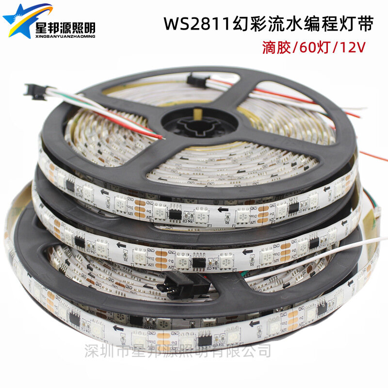 WS2811 водонепроницаемая RGB LED лента, 60 светодиодов на метр, 12В низковольтная, программируемая смена цвета для DIY