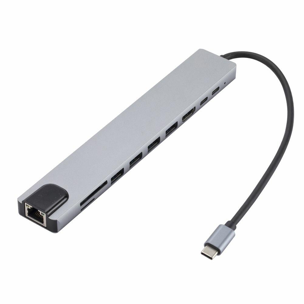 Универсальный адаптер-хаб USB-C на 10 портов с поддержкой HDMI 4K, сетевого интерфейса RJ45 100 Мбит/с, четырёх портов USB 3.0, слотами для карт SD/TF и функцией питания PD 100 Вт