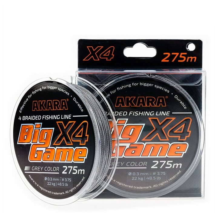 Шнур рыболовный плетеный Akara Big Game Gray 275 м 0,30