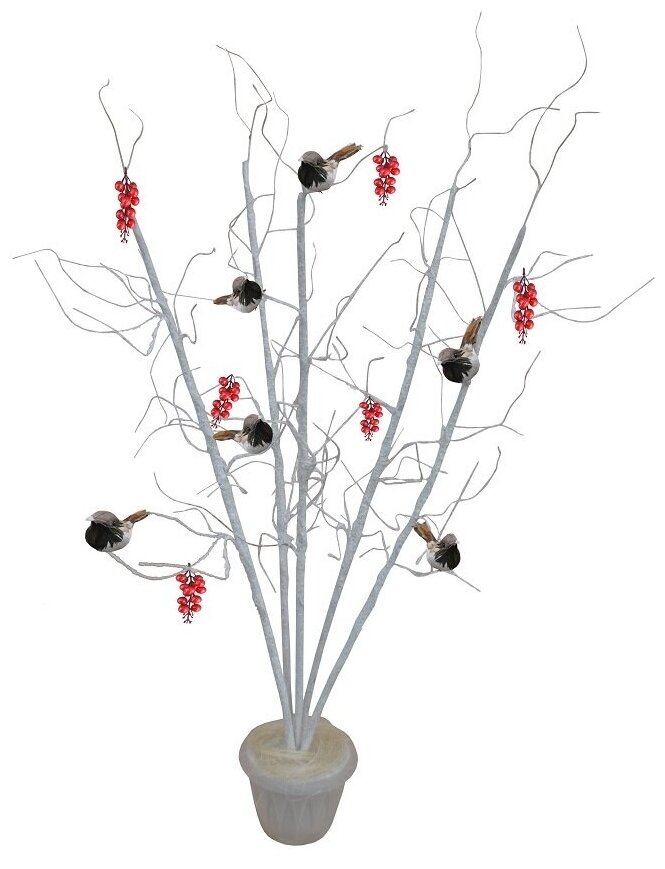 Искусственный зимний куст Holodilova, дерево, декоративный элемент, белый, коричневый, красный