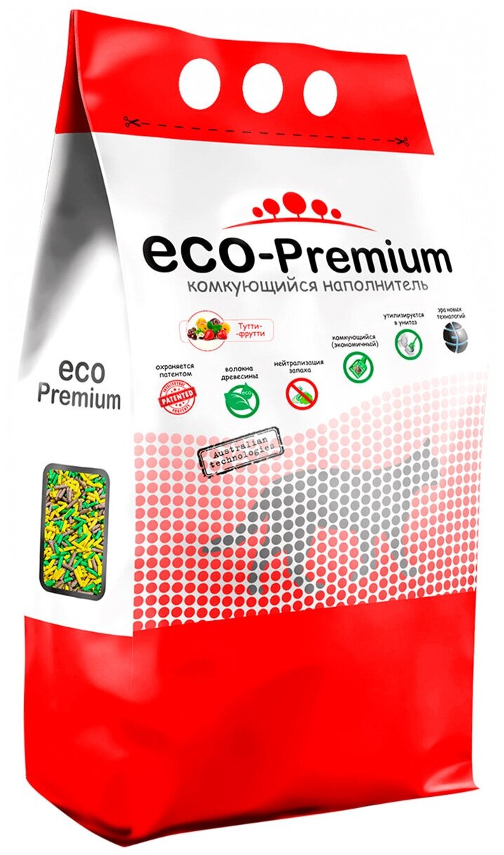 ECO-PREMIUM тутти-фрутти наполнитель древесный комкующийся для туалета кошек с ароматом фруктов и ягод (7,6 кг)