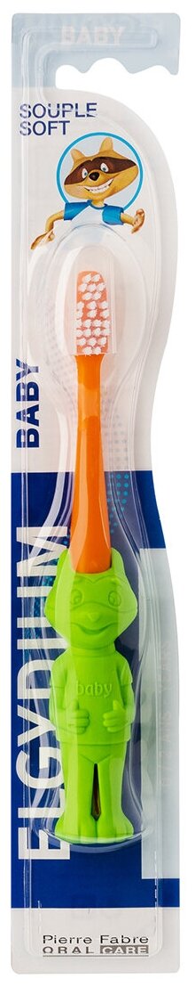 Детская зубная щетка мягкая Elgydium Baby для малышей от 0 до 2 лет, Франция (Оранжевый-салатовый)