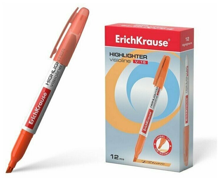 Маркер-выделитель Erich Krause V-15, оранжевый (12 шт. в упаковке)