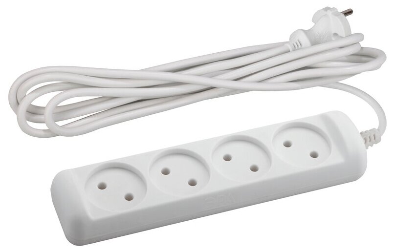 ЭРА U-4-5m Удлинитель без заземления, 4гн, 5м, ПВС, 2х1мм2, 10А