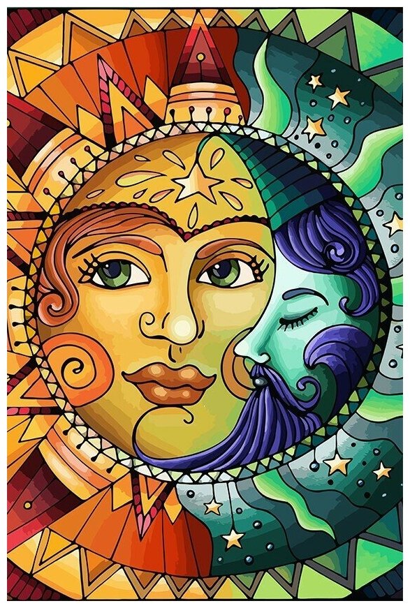 Картина по номерам на холсте солнце и луна (звёзды, космос, планеты) - 8526 В 60x40