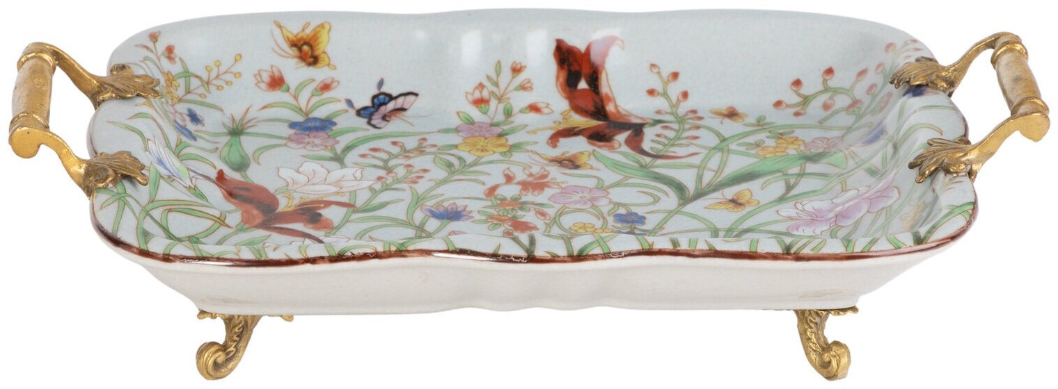 C410C/HLD1233 Блюдо с ручками 30х21х8см, Фарфор, бронза, белый, Glasar