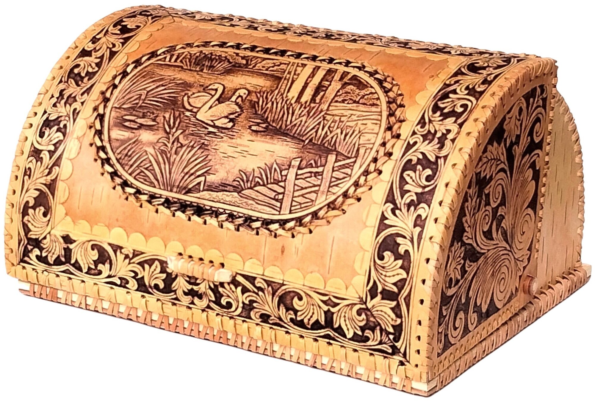 Хлебница из бересты "Лебеди", 30*25*17 см, арт.000106